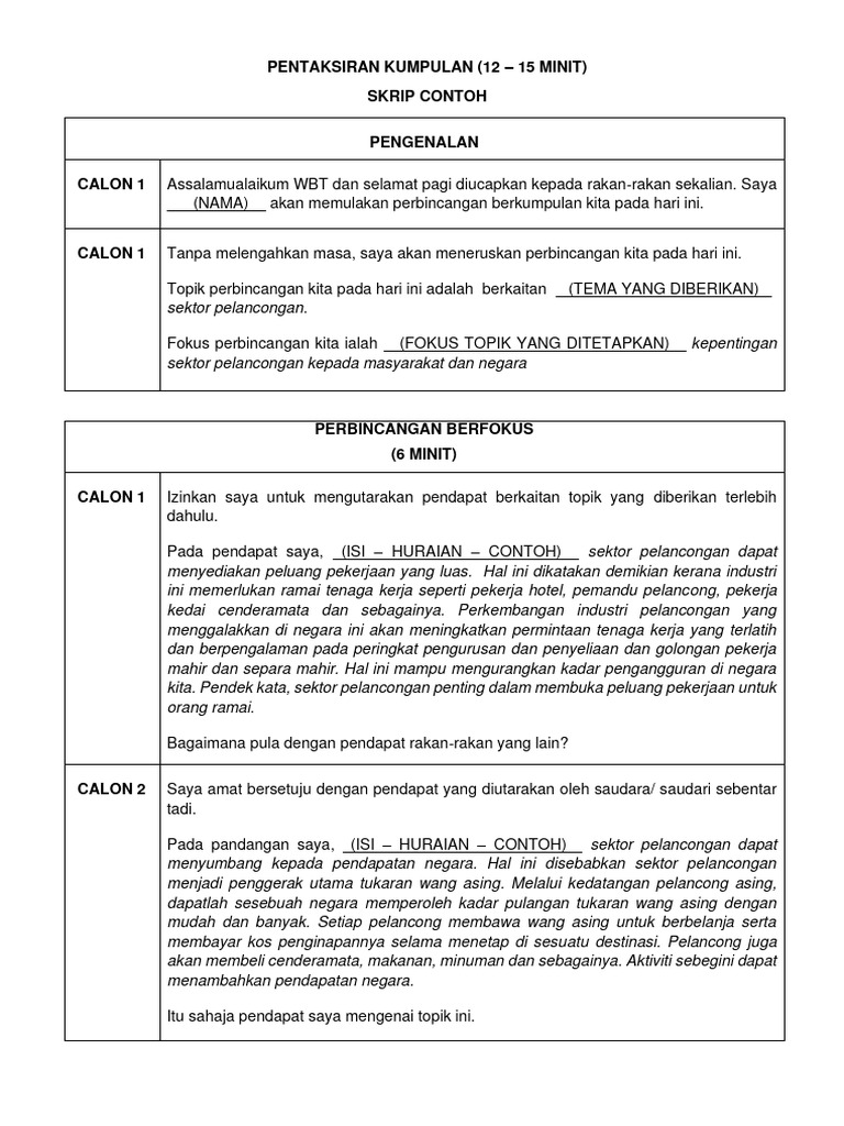 Skrip Ujian Bertutur Pelancongan | PDF