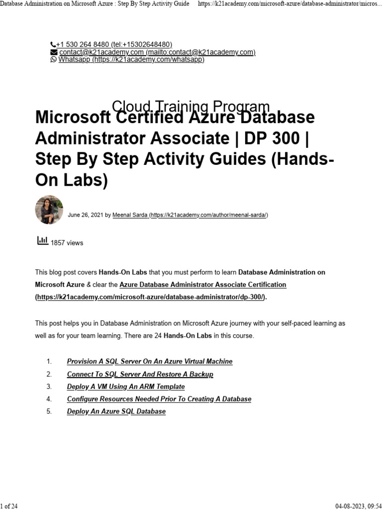 Database Administration On Microsoft Azure - Step by Step Activity ...