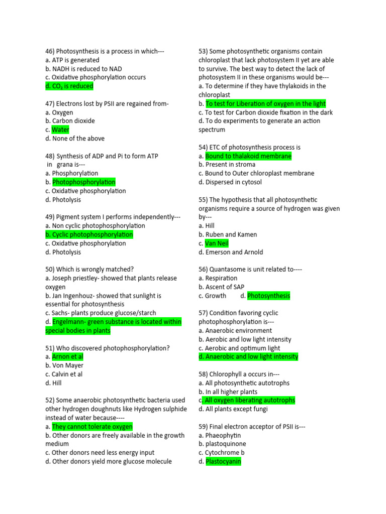 Photosynthesis 45 Q From Gneet Ans | PDF | Photosynthesis | Chlorophyll