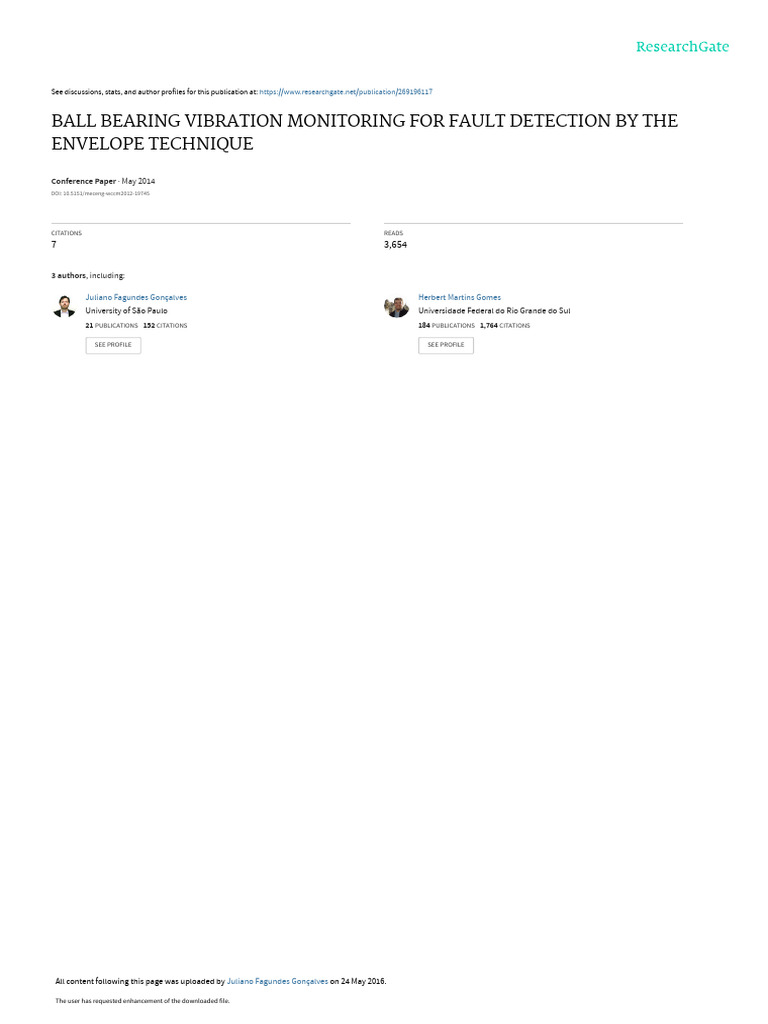 Ball Bearing Vibration Monitoring For Fault Detect Pdf Modulation