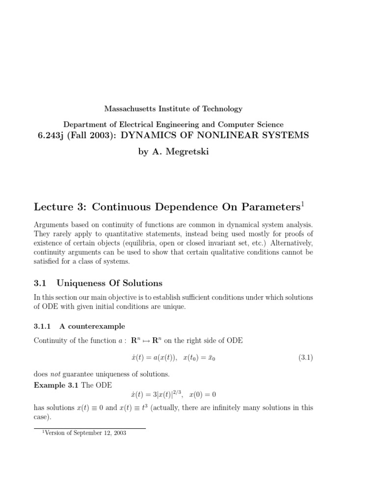 Lec3 6243 2003 | PDF | Ordinary Differential Equation | Continuous Function