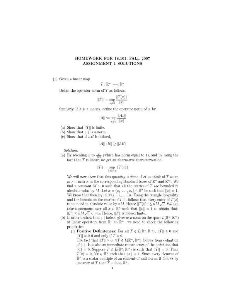 HW 1 Solutions | PDF | Determinant | Matrix (Mathematics)