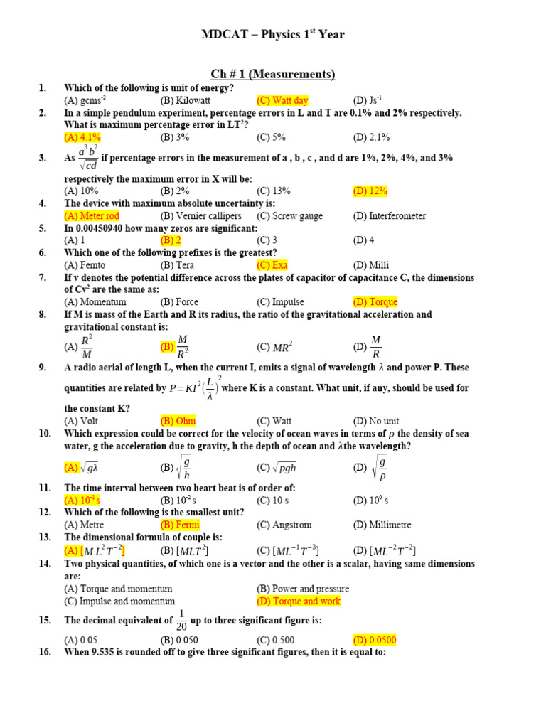 MDCAT Physics: Measurement Concepts | PDF | Momentum | Significant Figures