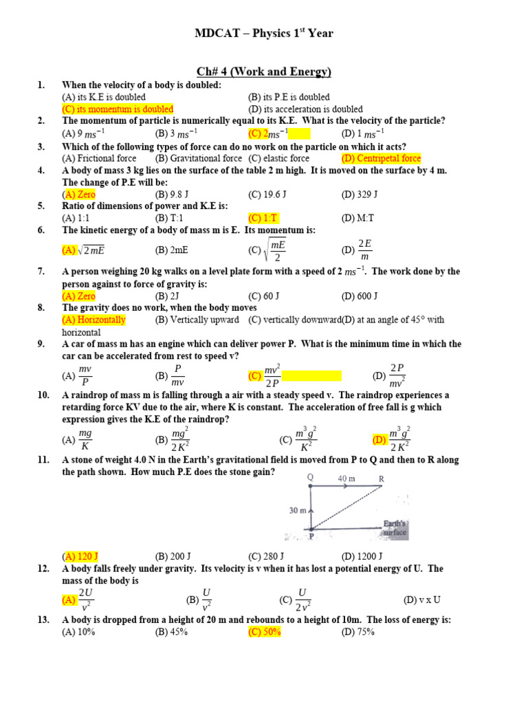 CH # 4 (Work and Energy) - Physics 11 (TC) | PDF | Force | Mass