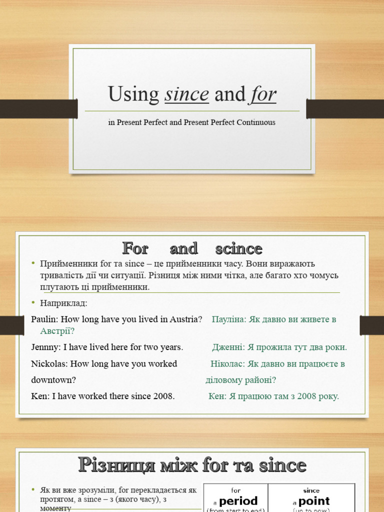 Using Since and For: in Present Perfect and Present Perfect Continuous ...