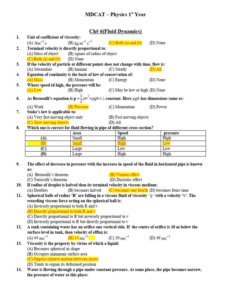 6. Ch # 6 (Fluid Dynamics) - Physics 11 (TC) | PDF | Fluid Dynamics | Drag (Physics)