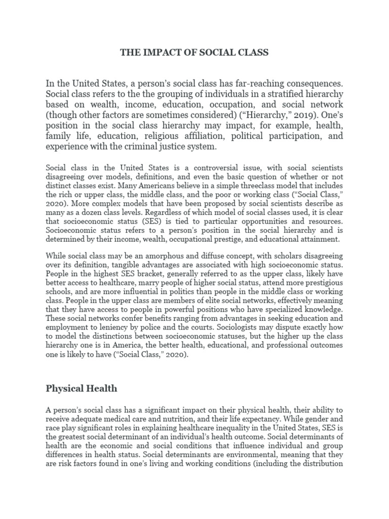 Effects of Social Class on Health and Family | PDF | Health Equity ...