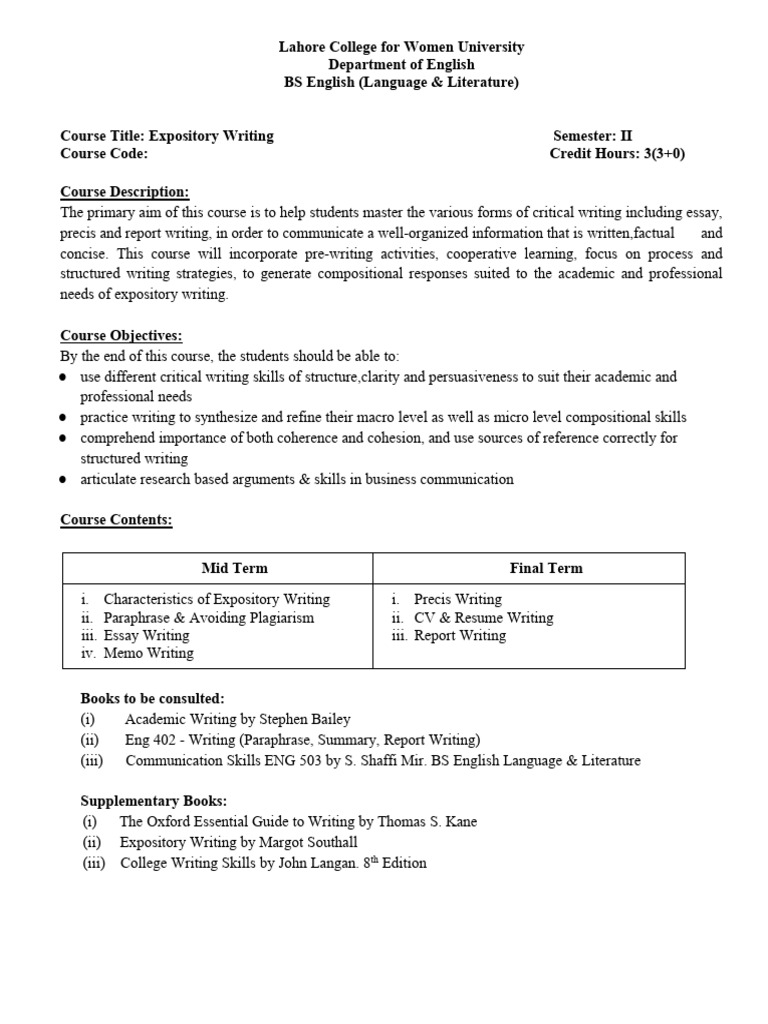 Expository Writing Course Overview | PDF | Essays | Writing