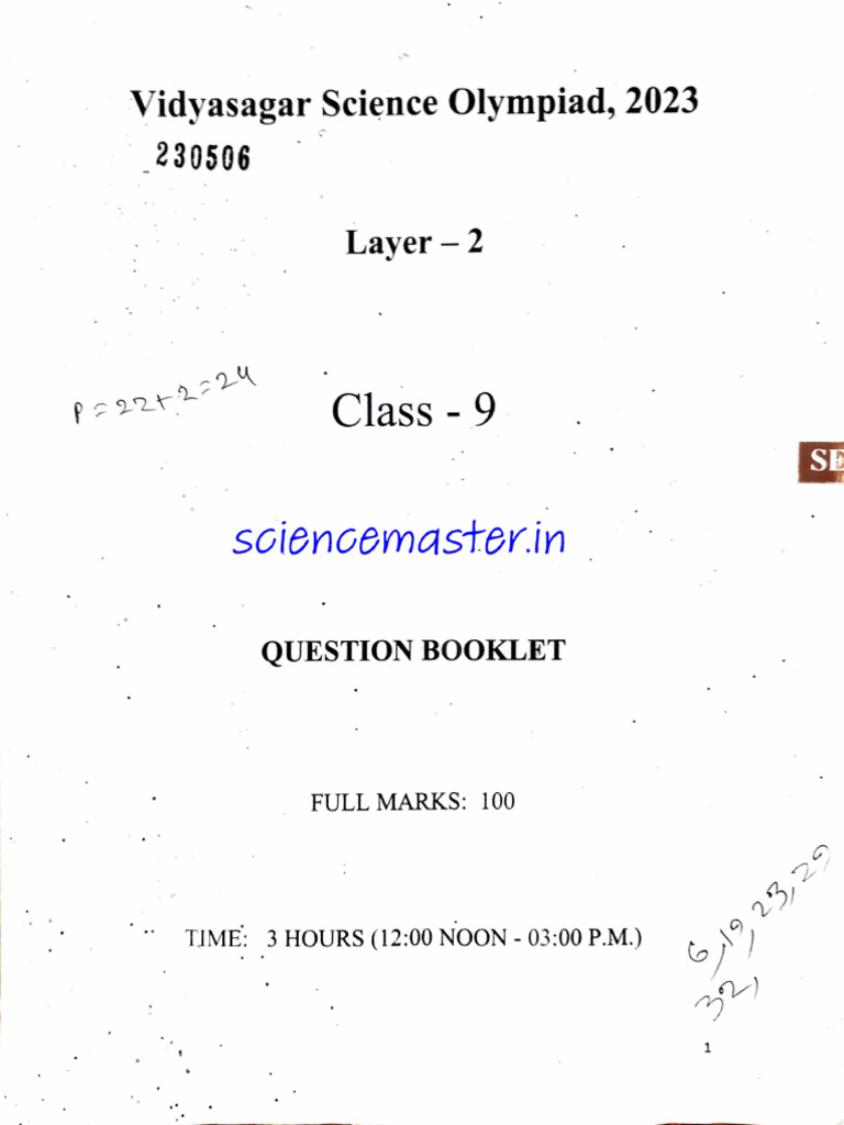Vidyasagar Science Olympiad 2023 Layer2 | PDF