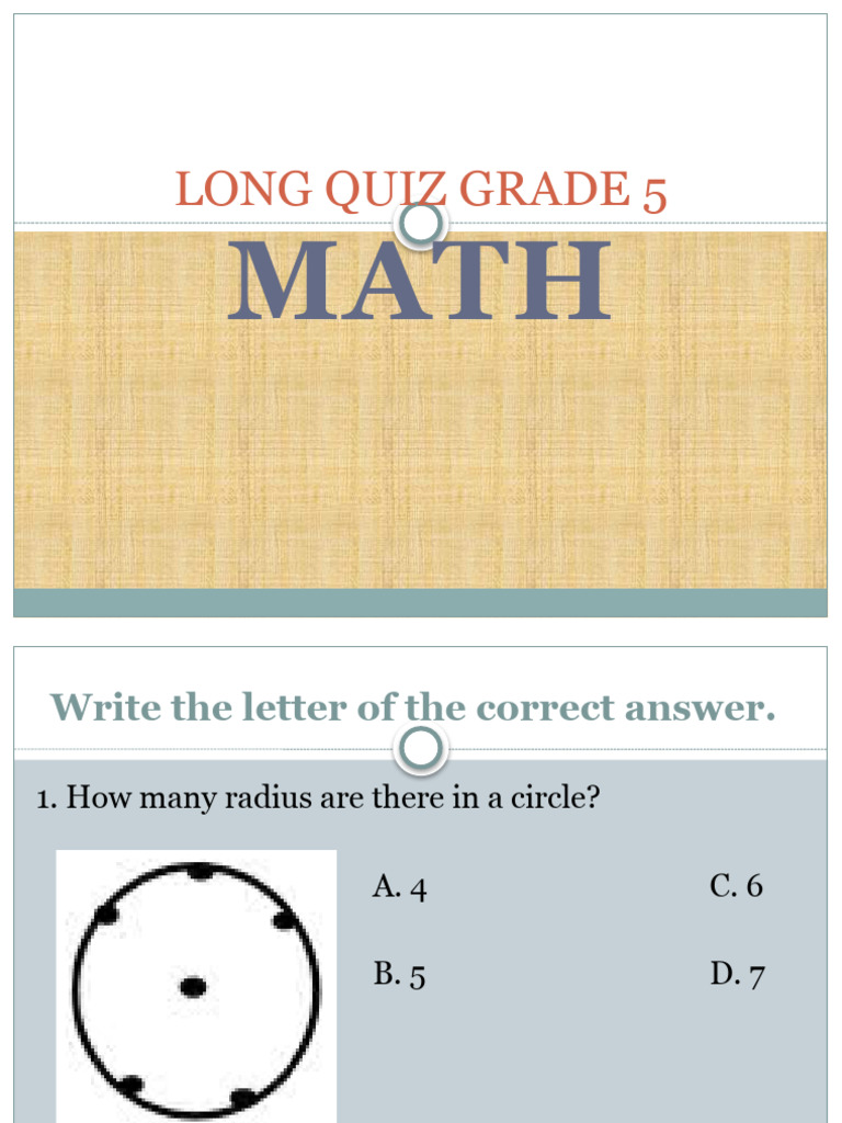 Long Quiz Grade 5 Math | Download Free PDF | Moon | Area