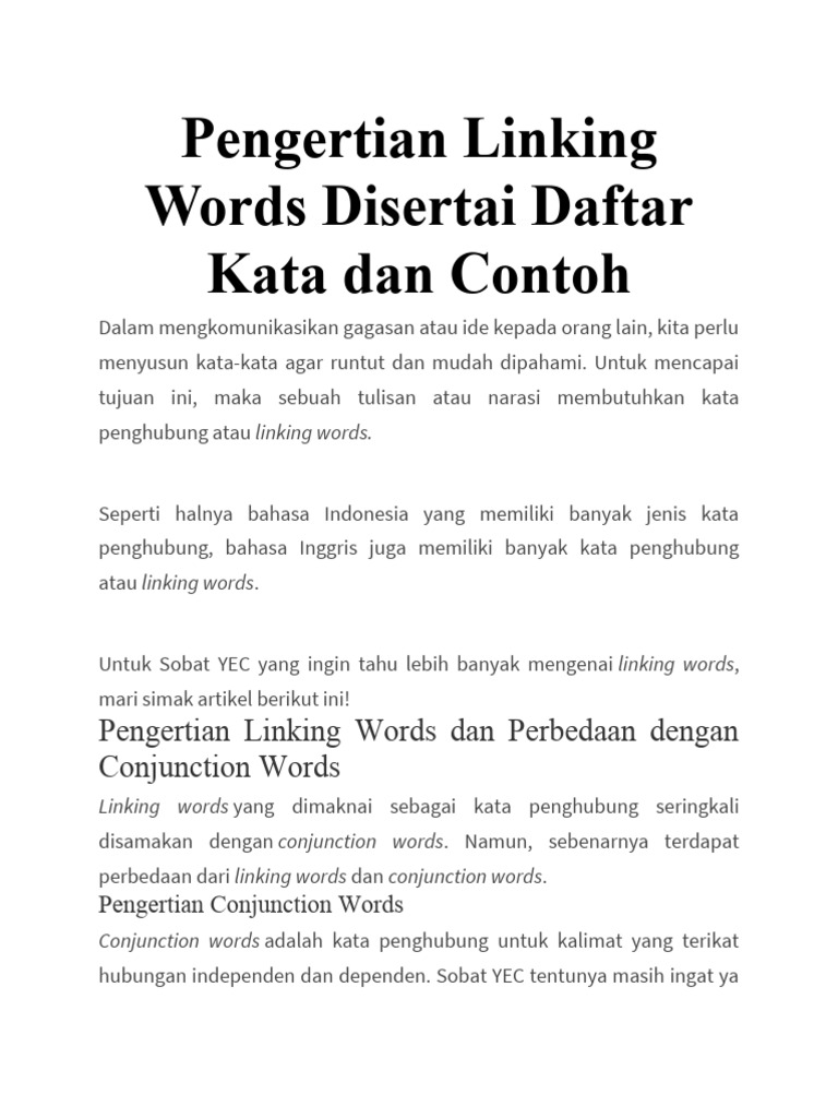 Panduan Lengkap Linking Words dan Contohnya | PDF