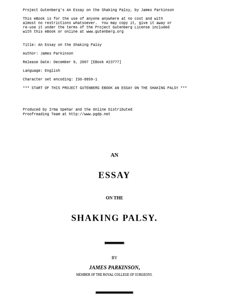 An Essay On The Shaking Palsy (Parkinson James) | PDF | Parkinson's ...