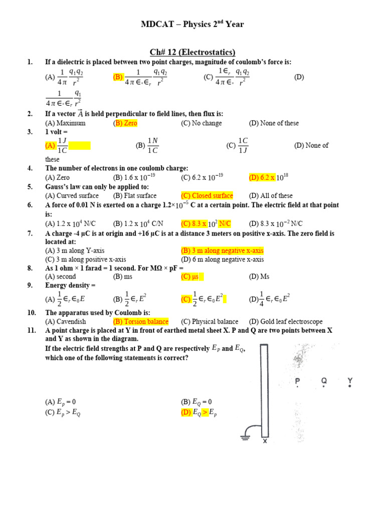 CH # 12 (Electrostatics) - Physics 12 (TC) | PDF | Capacitor | Electrostatics
