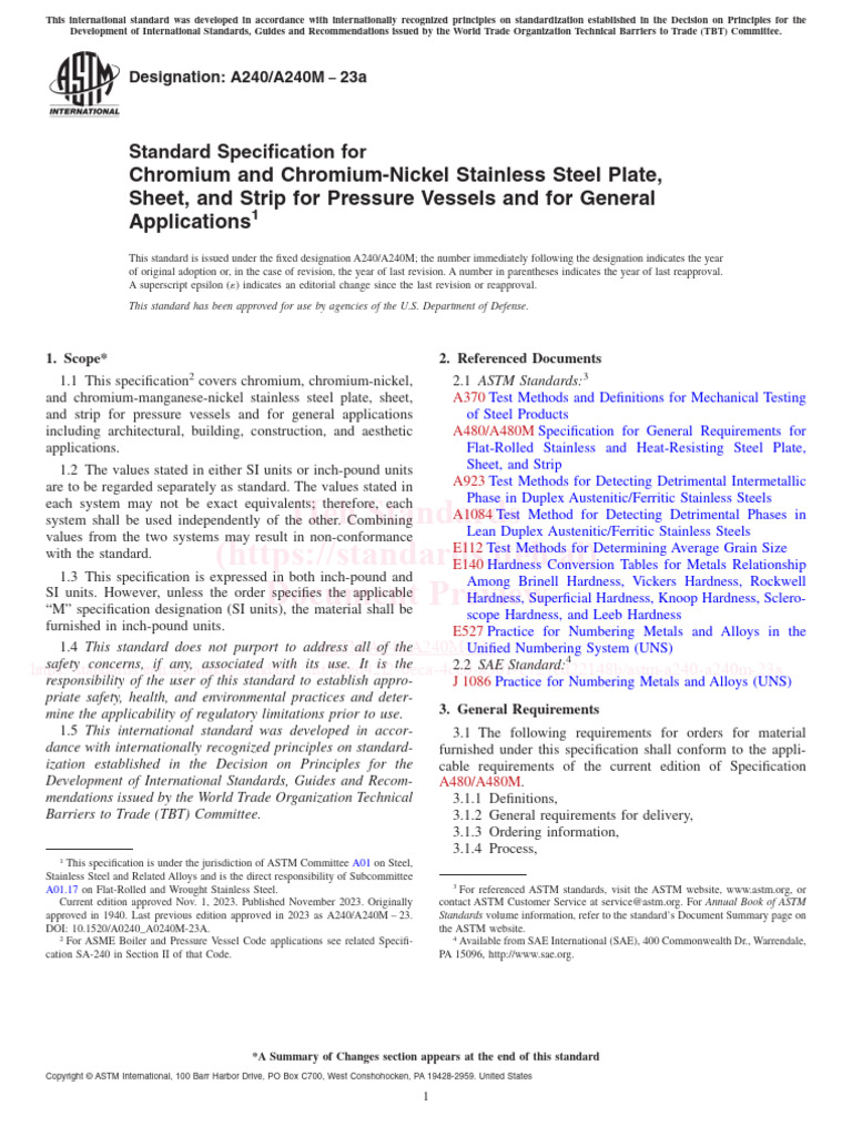 ASTM A240 A240M 23a | PDF | Stainless Steel | Hardness