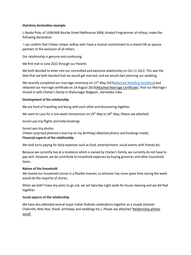 Statutory Declaration Example | PDF | Marriage | Social Institutions