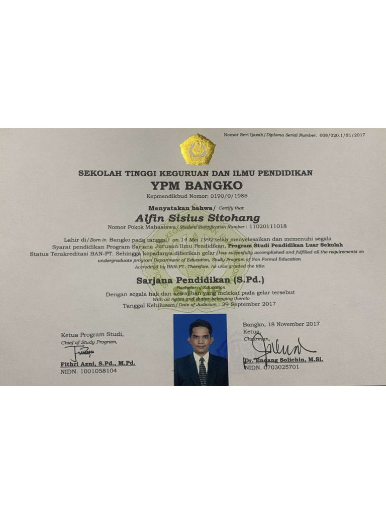 Ijasah Alfin Sisius Sitohang, S.PD | PDF