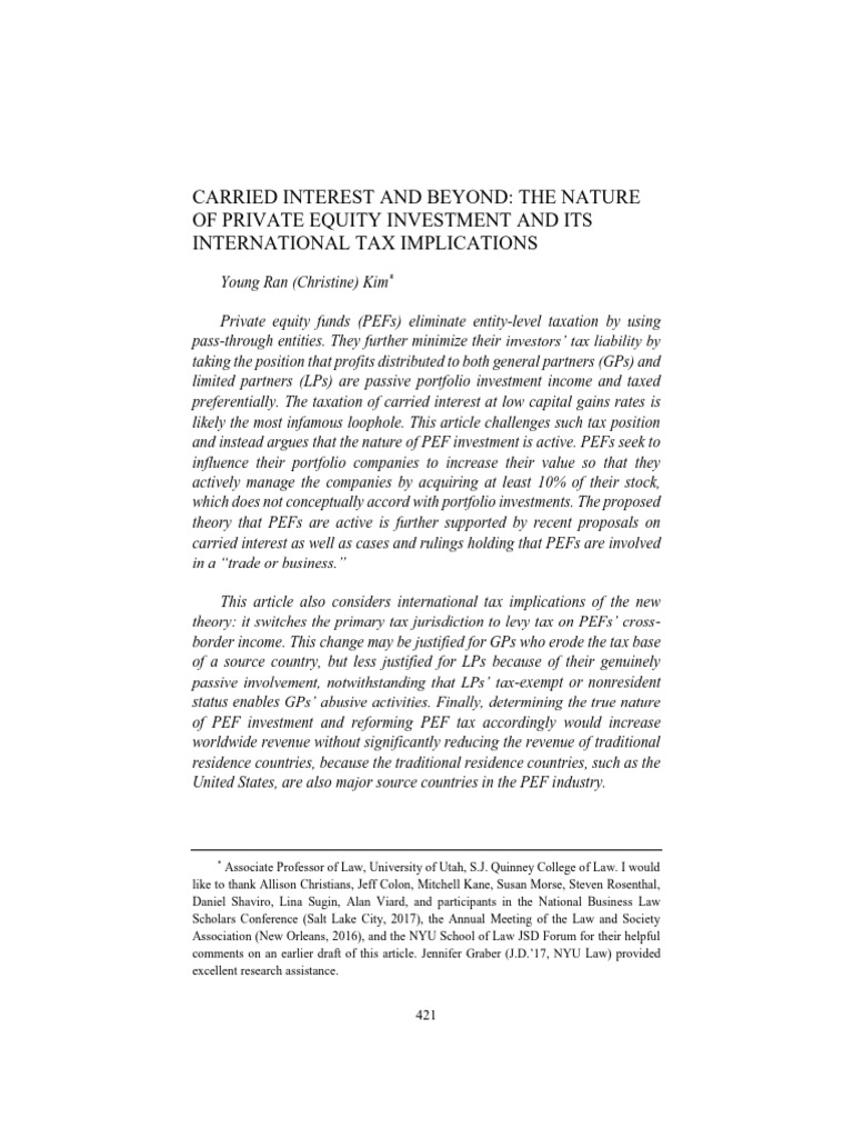 Carried Interest and Beyond - The Nature of Private Equity Investment ...