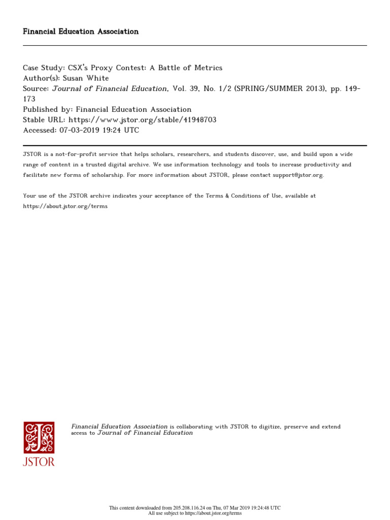 Case Study - CSX - S Proxy Contest - A Battle of Metrics - 2013 | PDF ...