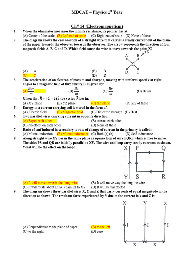 CH # 14 (Electromagnetism) - Physics 12 (TC) | PDF | Magnetic Field ...