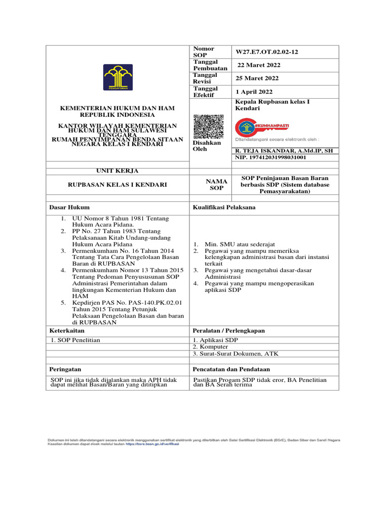 SOP Peninjauan Basan Baran Berbasis SDP | PDF