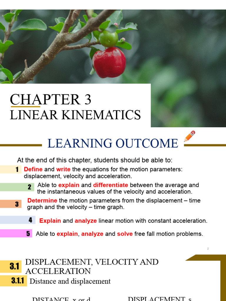 Chapter 3 - Linear Kinematics 25102022 | PDF | Acceleration | Velocity