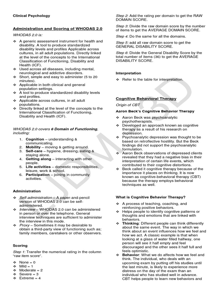 Clinical Psychology Reviewer | PDF | Wechsler Adult Intelligence Scale ...