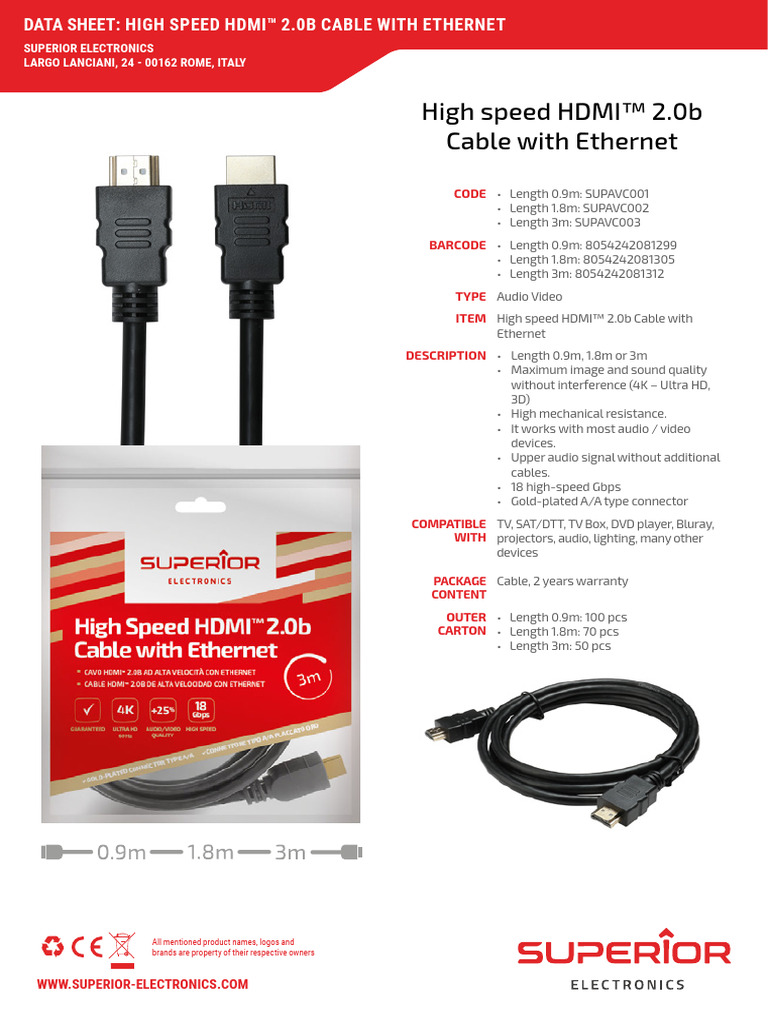 HDMI Cable 2b Datasheet - EN | PDF | Hdmi | Physical Layer Protocols