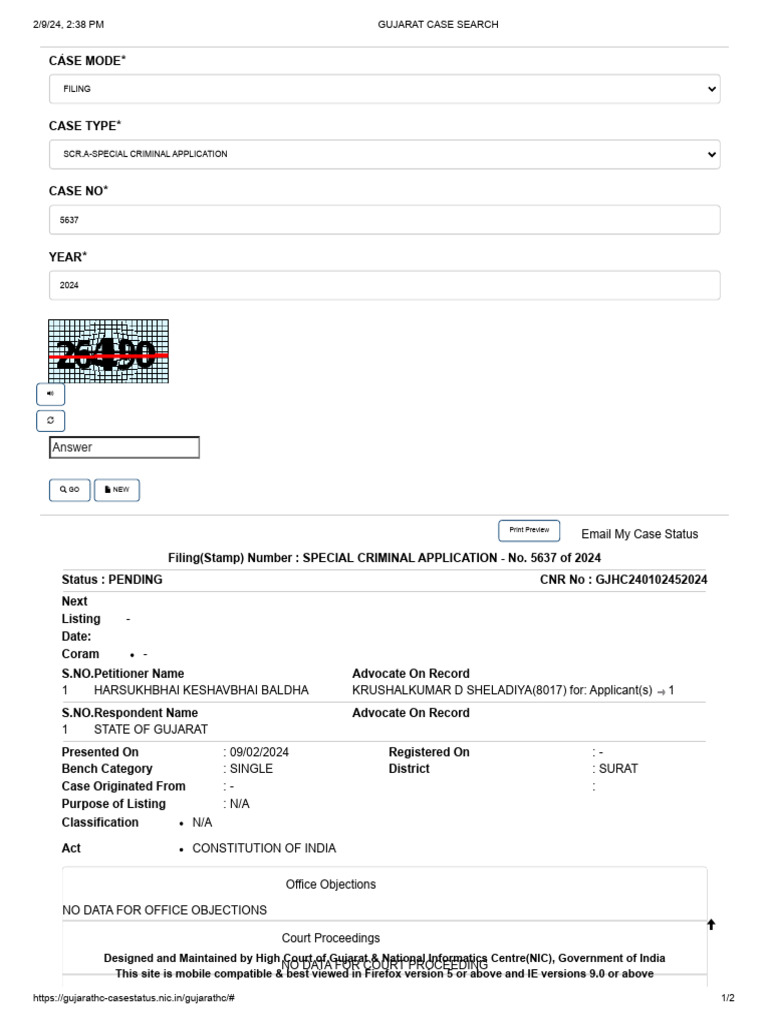 Gujarat Case Status Update | PDF | Common Law | Courts