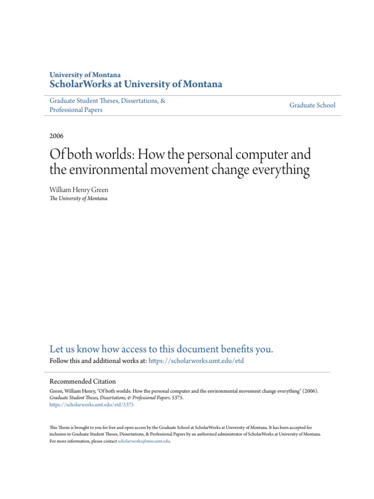 Of Both Worlds: How The Personal Computer and The Environmental ...
