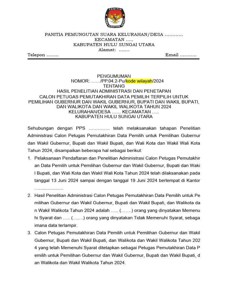 Pengumuman Hasil Penelitian Administrasi Pantarlih | PDF