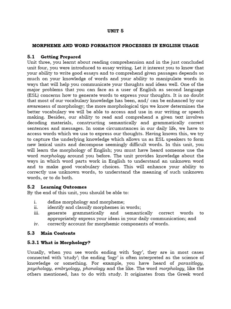 Ges 101 - Odl - Unit 5 | PDF | Word | Morphology (Linguistics)