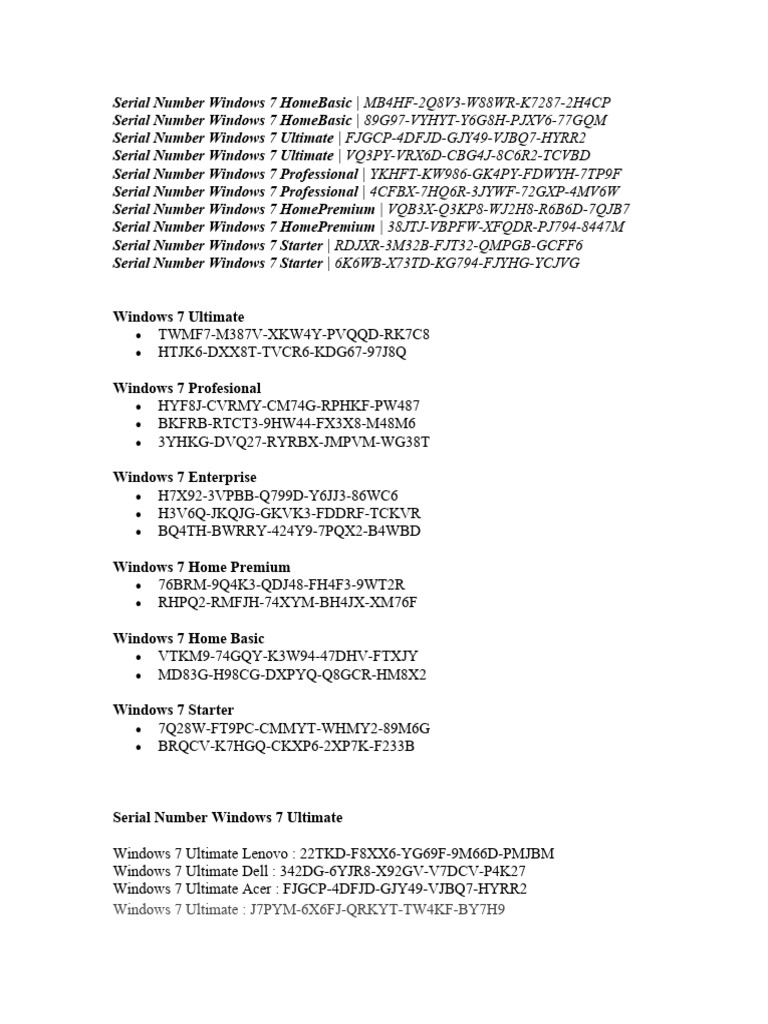 Serial Number Windows 7 HomeBasic | PDF | Windows 7 | Computer Engineering