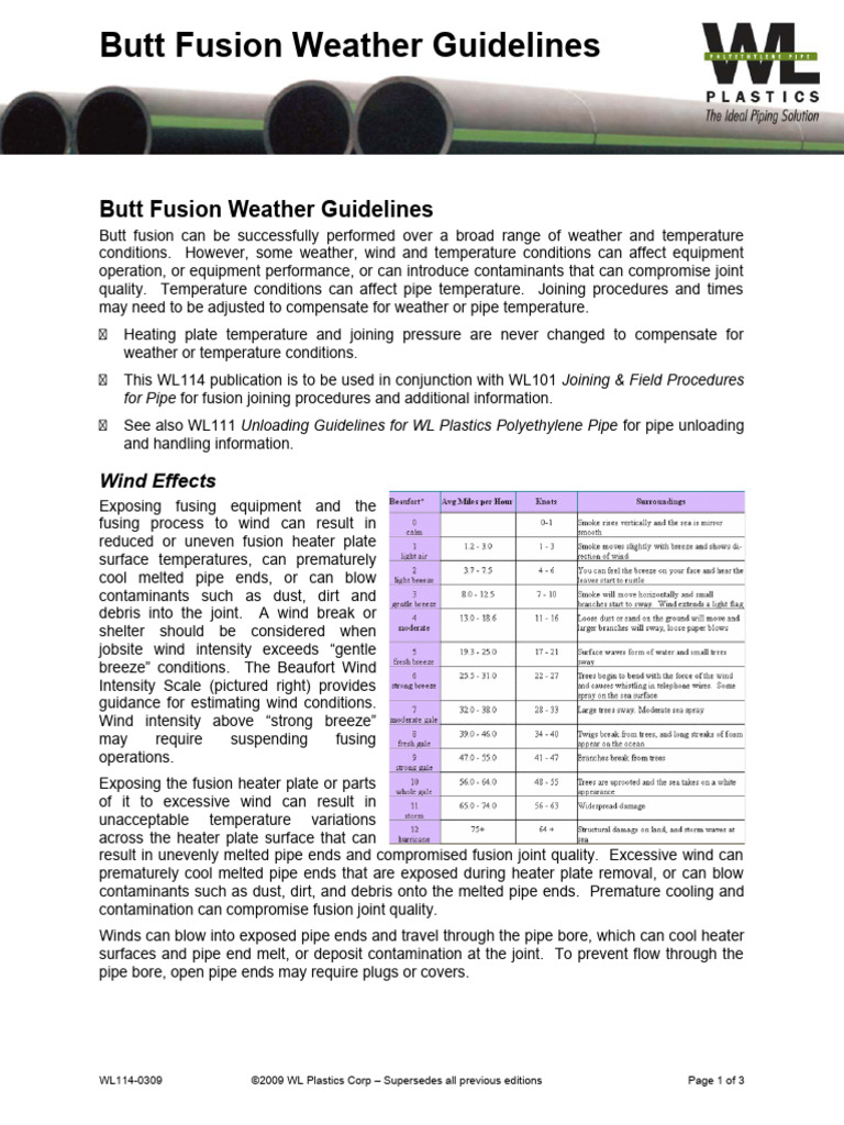 WLButt Fusion Weather Guidelines | PDF | Pipe (Fluid Conveyance) | Wound
