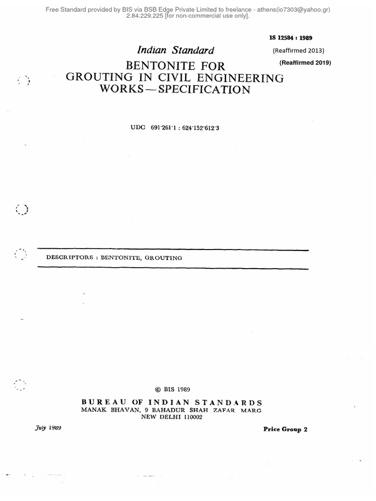 BENTONITE FOR Grouting in Civil Engineering Specification | PDF | Soil