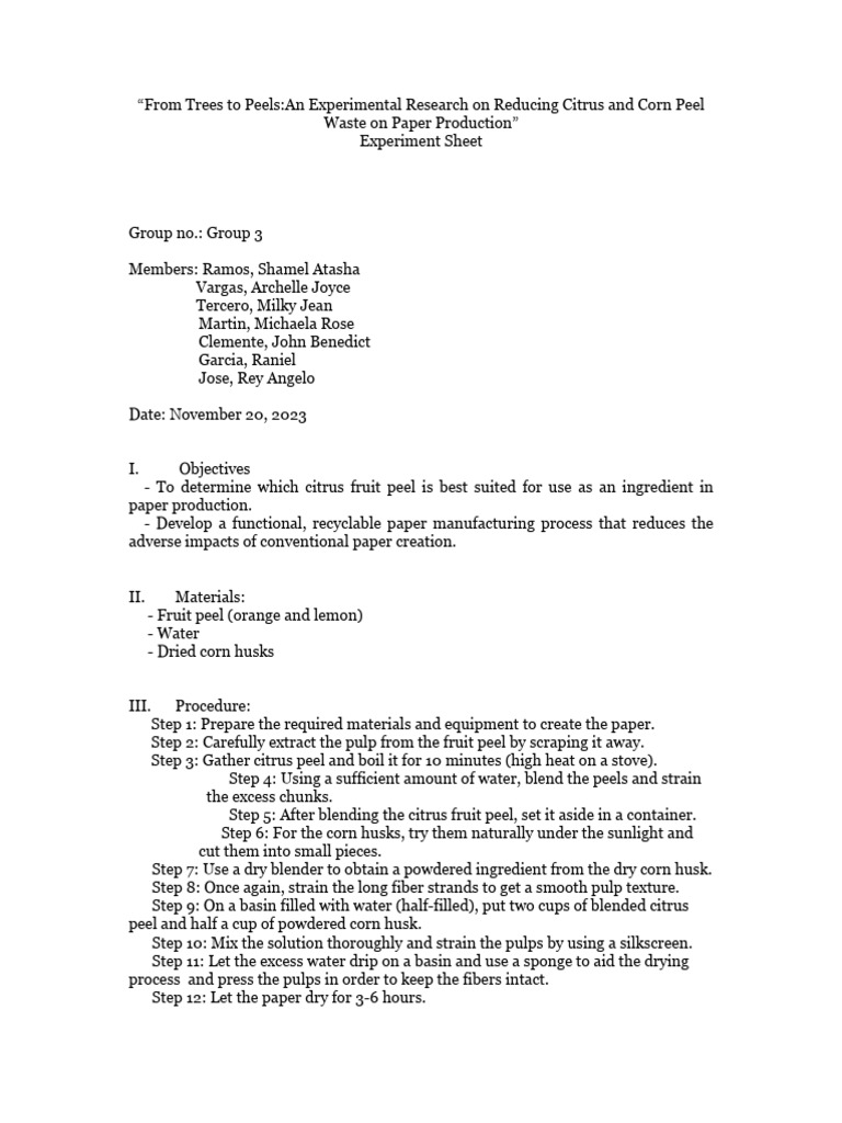 Finalized Experiment Sheet | PDF | Paper | Wood