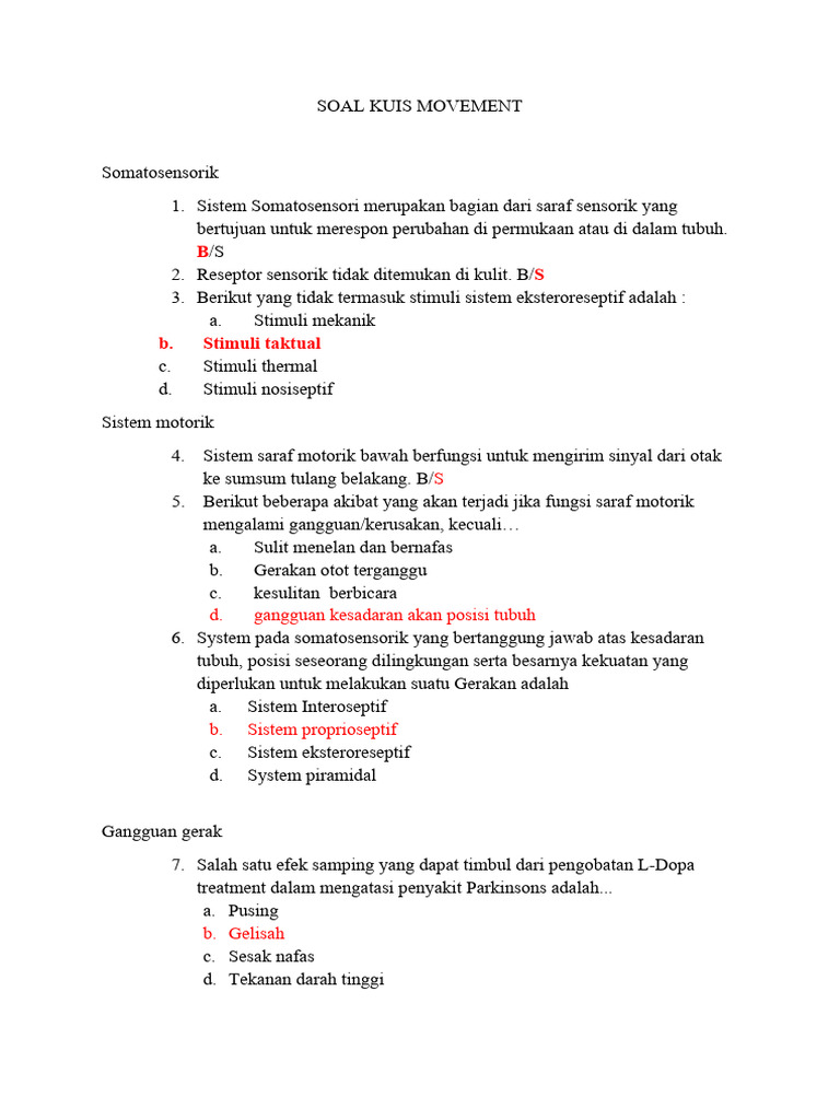 Kuis Sistem Somatosensorik dan Motorik | PDF | Kesehatan Holistik ...