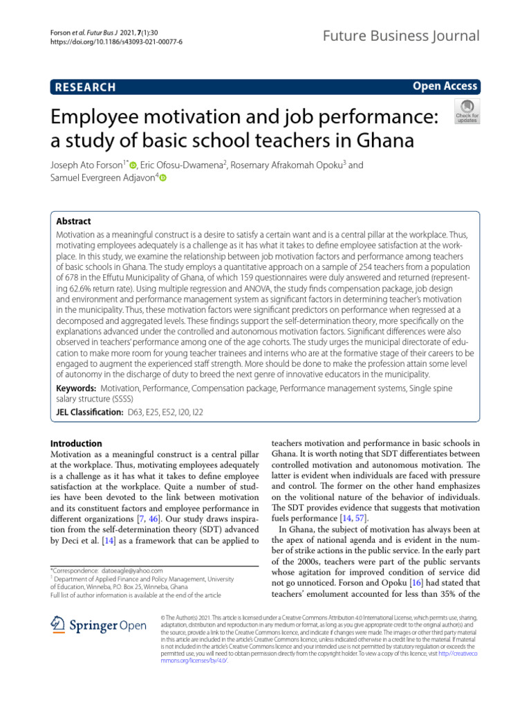 Employee Motivation And Job Performance A Study Of Basic School