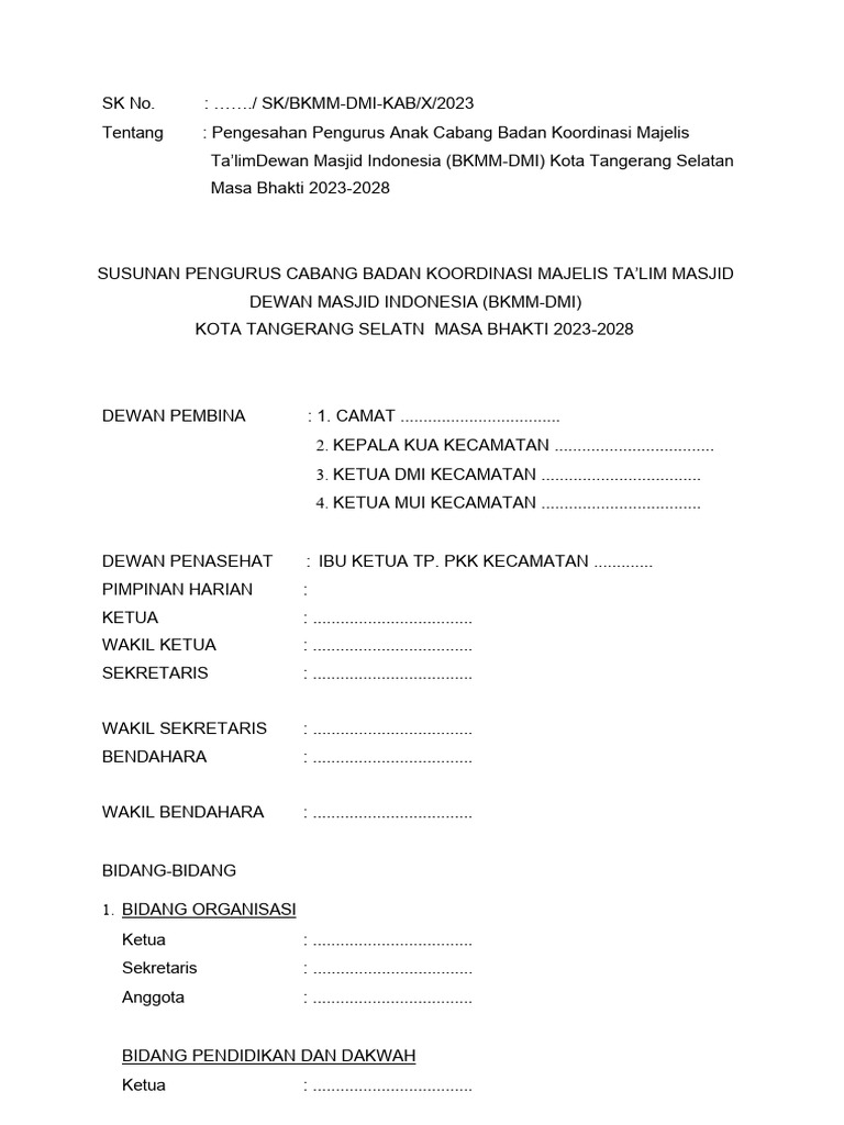 Tupoksi SK BKMM Dmi Tangsel | PDF