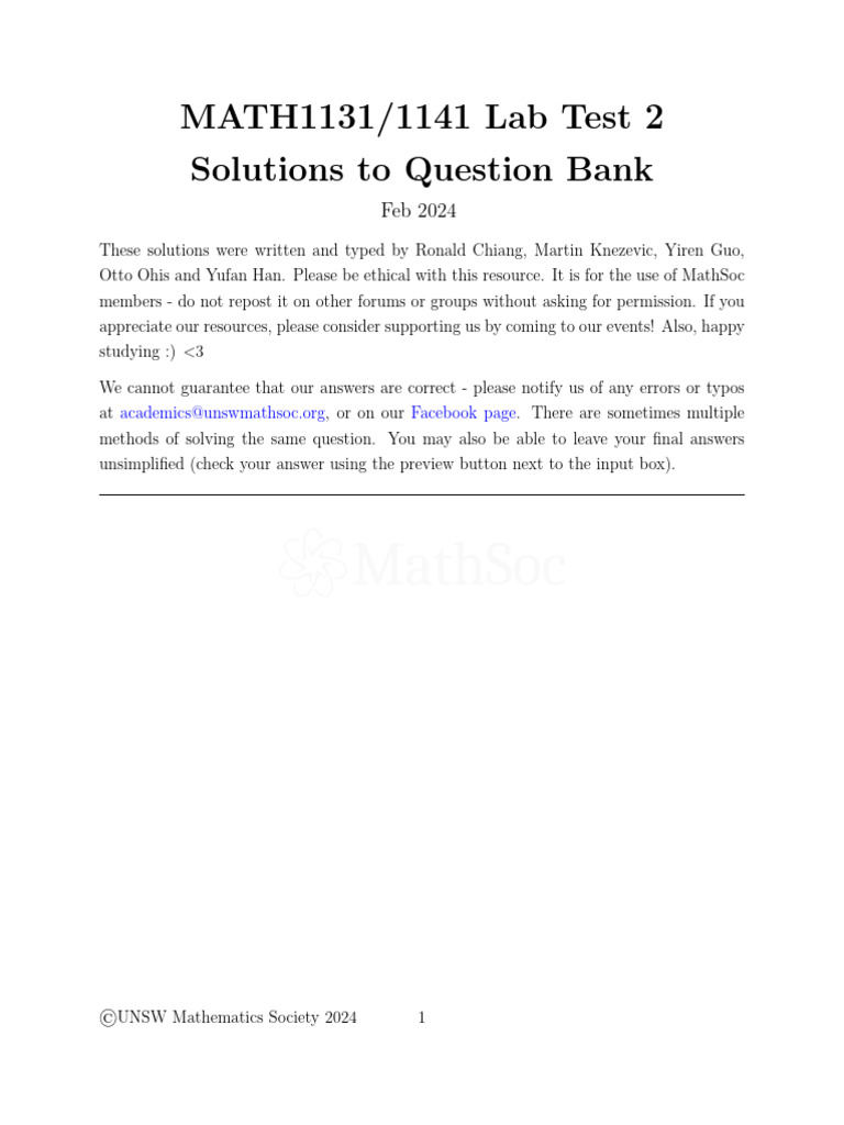 MathSoc Lab Test Solutions | PDF
