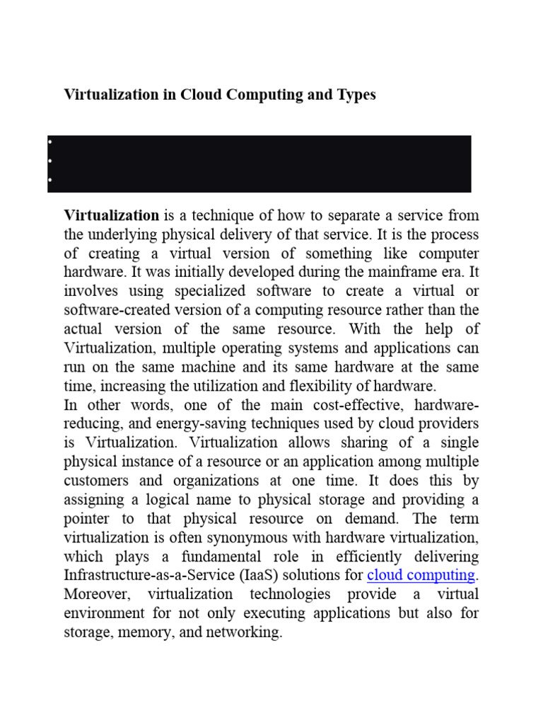 Virtualization in Cloud Computing and Types | PDF | Virtualization ... Virtualization in Cloud Computing and Types | PDF | Virtualization ...