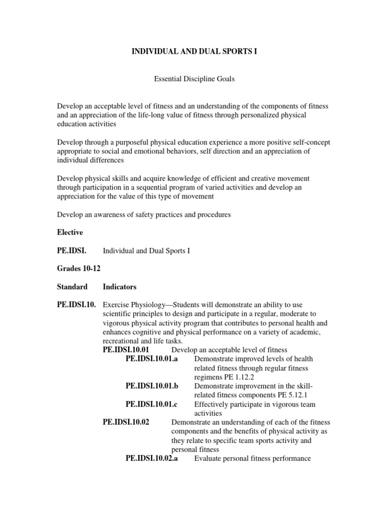 Individual Dual Sports 1 | PDF | Physical Fitness | Physical Education