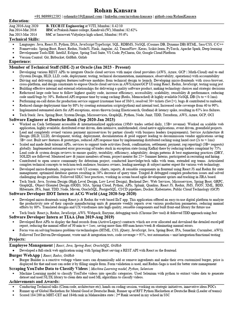 Rohan Kansara CV | PDF | Web Application | Software