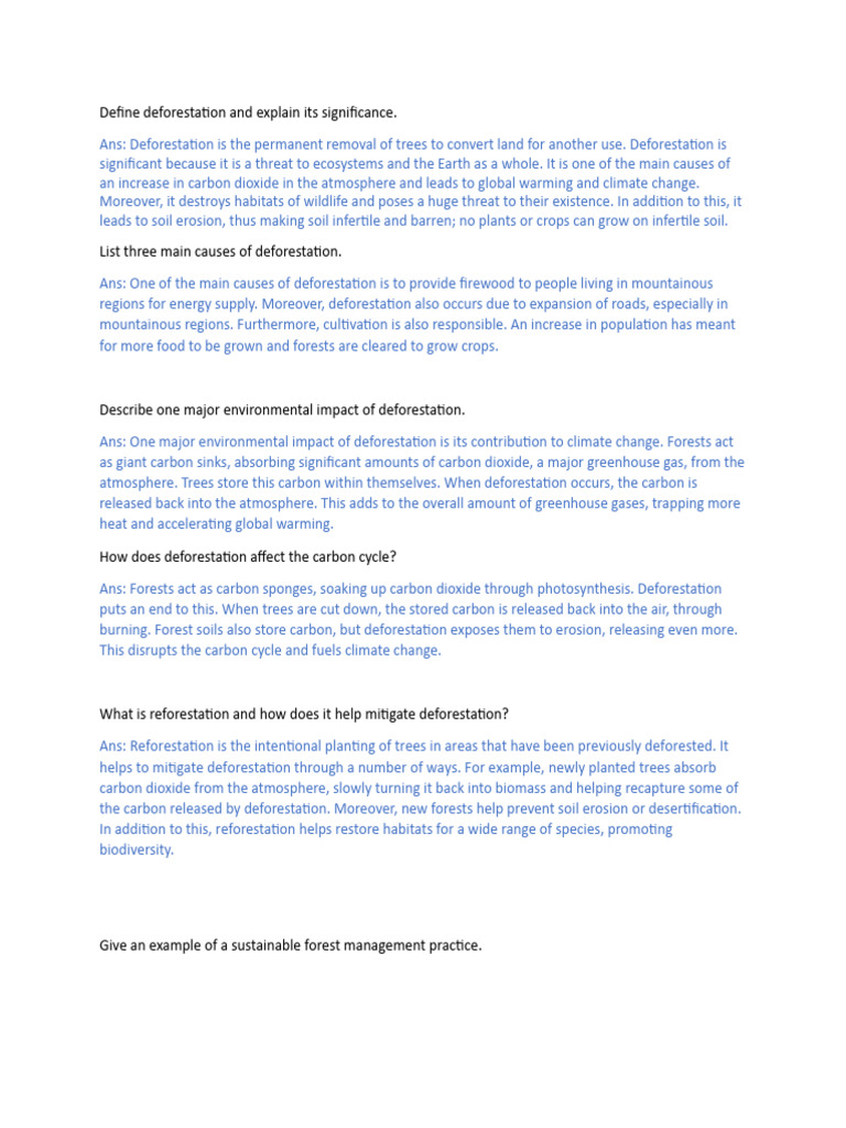 Define Deforestation and Explain Its Significance | PDF | Deforestation ...