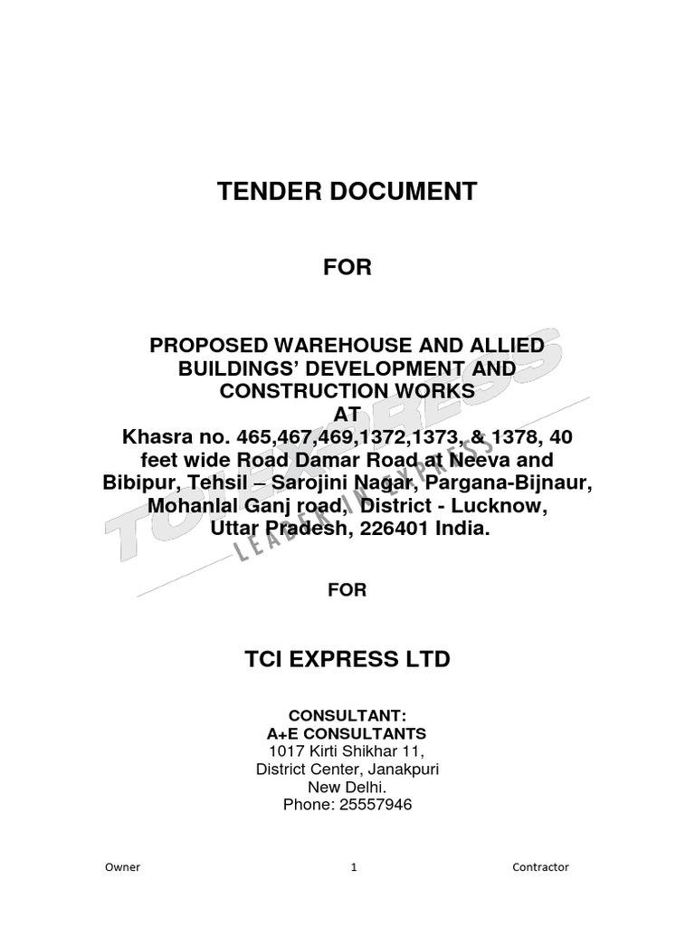 GCC Lucknow Project - TCI Express Ltd. - Tender For Civil and Structure ...