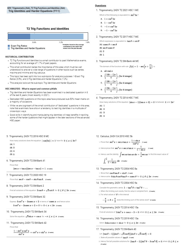 Trig Identities and Harder Equations (Y11) | PDF | Equations ...