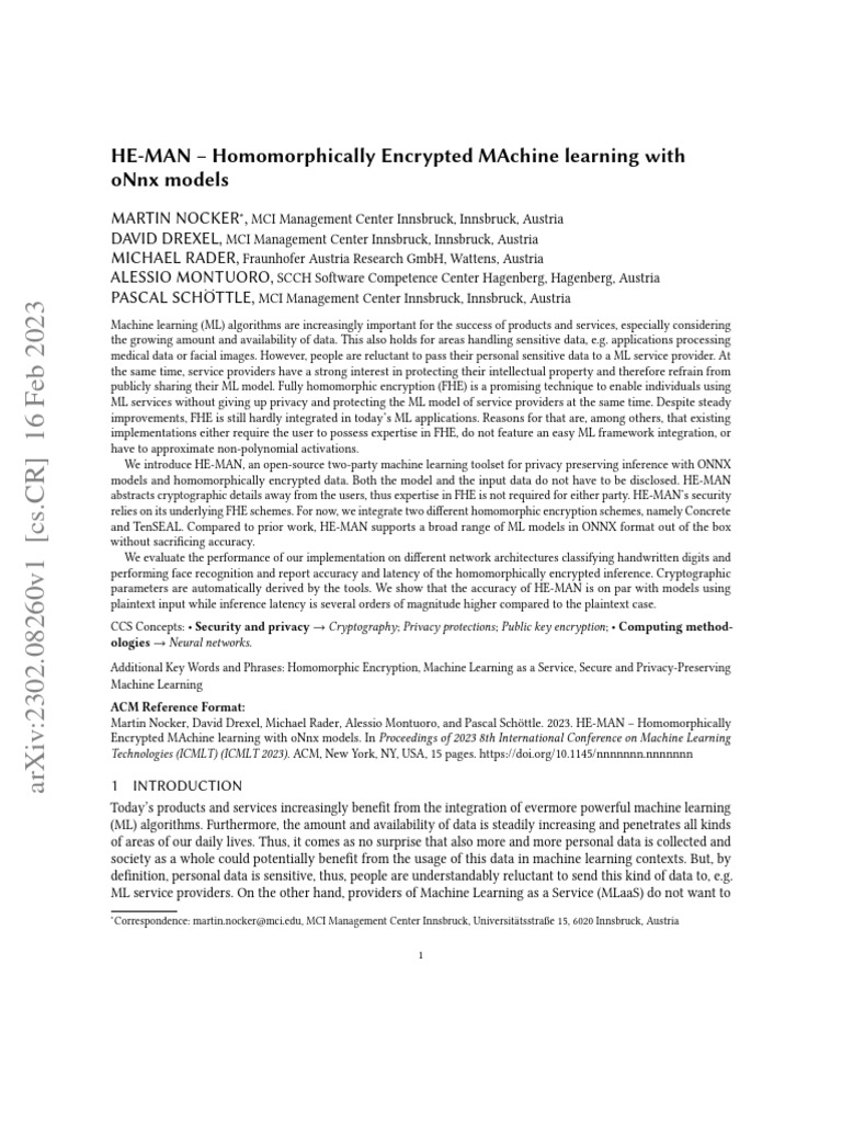 He Man Homomorphically Encrypted Machine Learning With Onnx Models Pdf Computer Science 