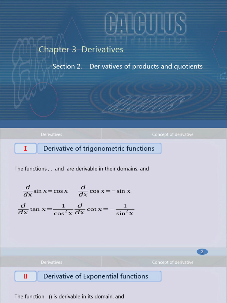 Chapter 3 Derivatives: Section 2. Derivatives of Products and Quotients | PDF | Derivative ...