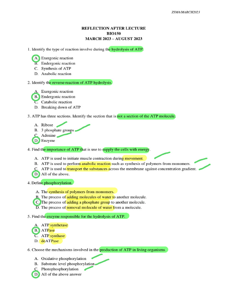 Bio150 Week 4 - Reflection After Lecture | PDF