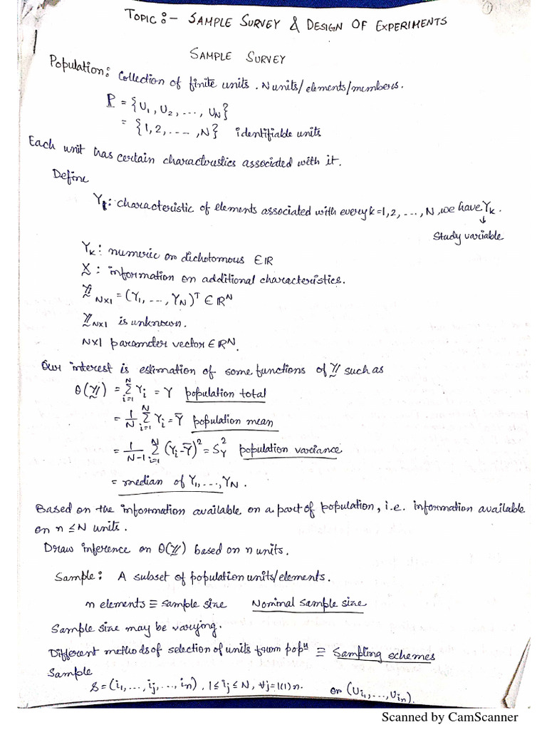2018-Design and Sample Survey-Notes | PDF
