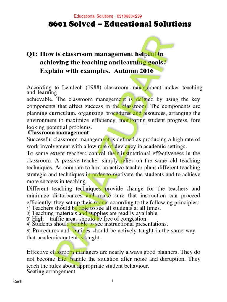 8601 Solved Guess + Past Papers 03108834239-1 | PDF | Classroom Management | Lesson Plan